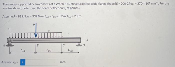 Solved The simply supported beam consists of a W460 x 82 | Chegg.com