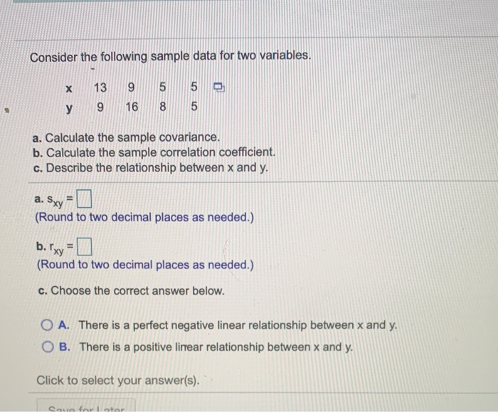 Solved Consider the following sample data for two variables. | Chegg.com