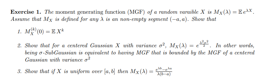 Solved The moment generating function (MGF) ﻿of a random | Chegg.com