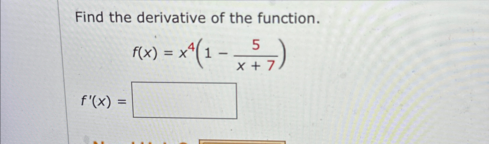Solved Find the derivative of the | Chegg.com