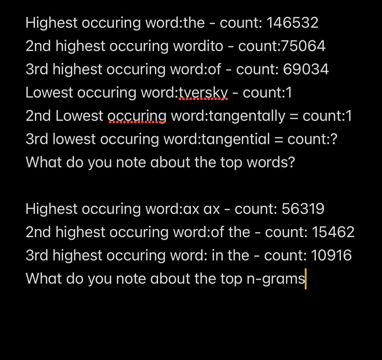 Solved Highest occuring word:the - ﻿count: 1465322nd highest | Chegg.com