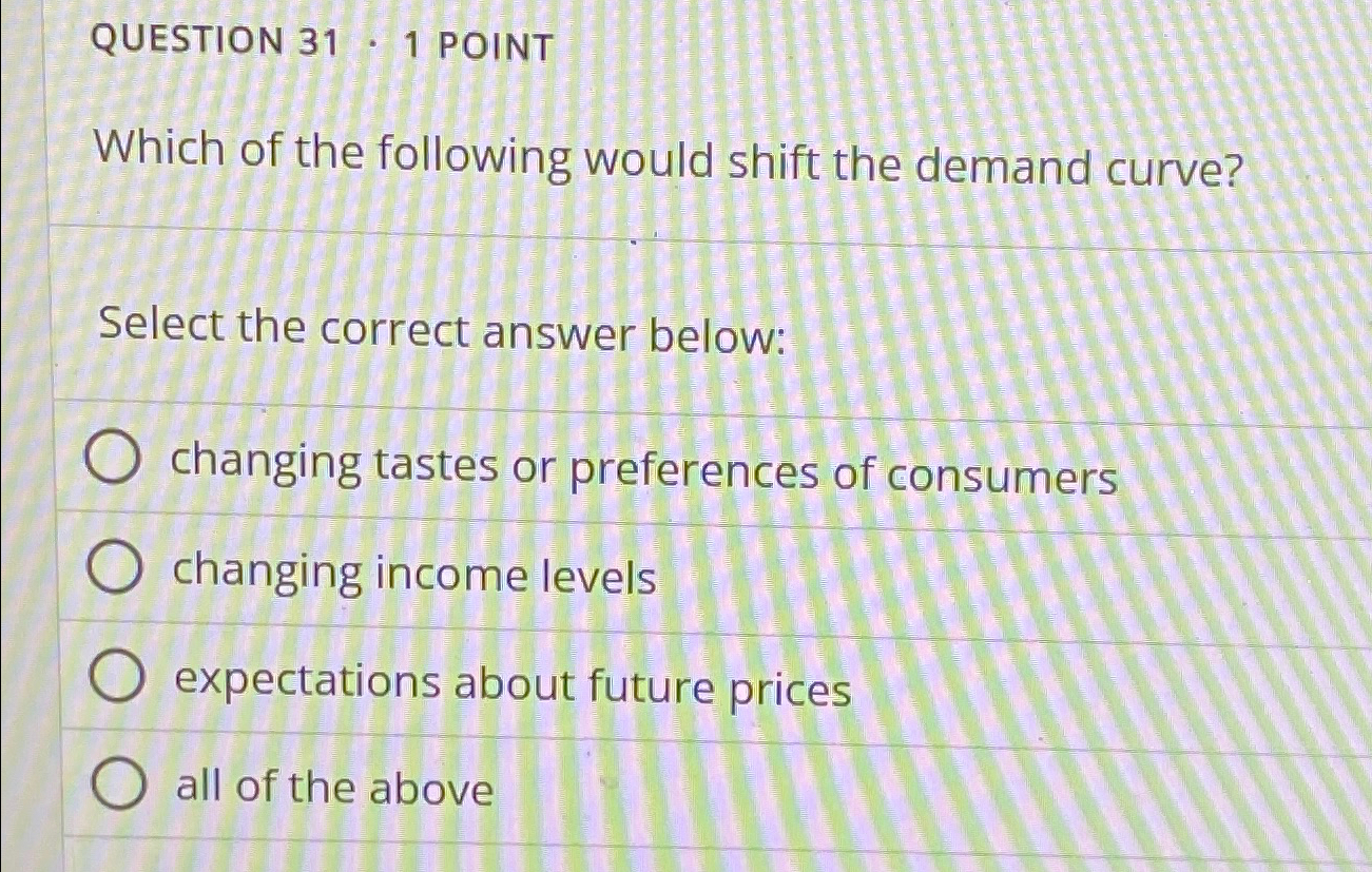 Solved QUESTION 31 * 1 ﻿POINTWhich of the following would | Chegg.com