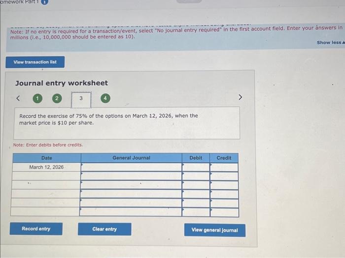 Solved Journal entry worksheet (2) (4) Record compensation | Chegg.com