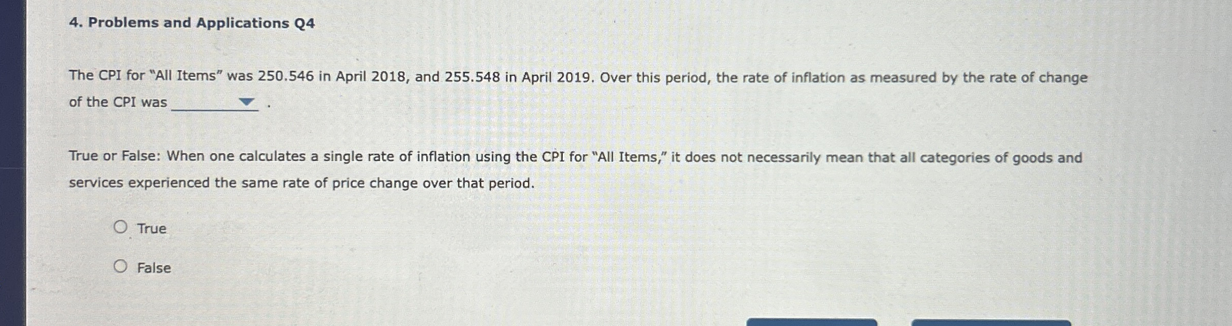 Solved Problems and Applications Q4The CPI for "All Items" | Chegg.com