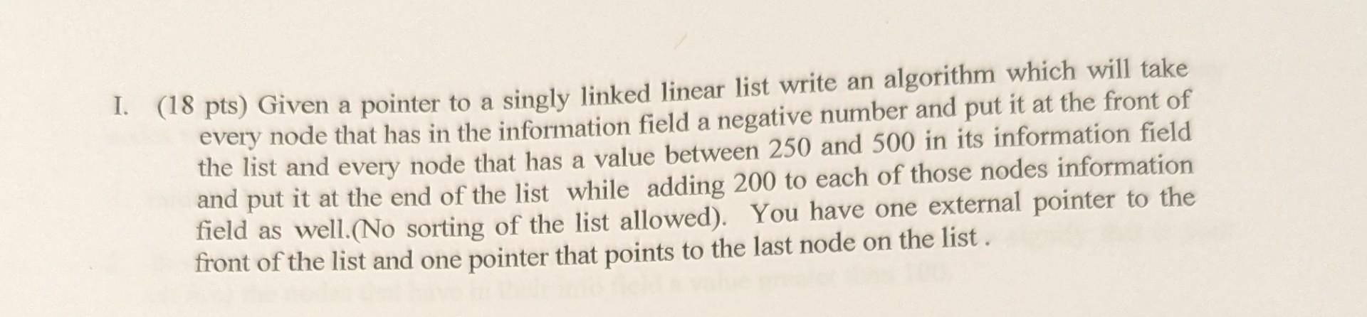 Solved 18 Pts Given A Pointer To A Singly Linked Linear 7045
