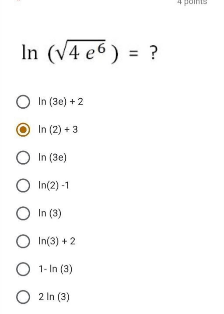 Solved 4 points In (1466) = ? In (3e) + 2 In (2) + 3 In (3e) | Chegg.com