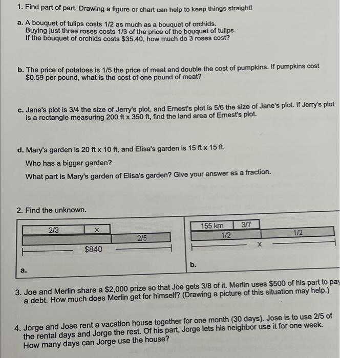 Solved 1. Find part of part. Drawing a figure or chart can | Chegg.com