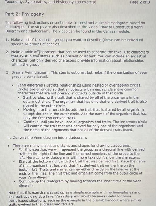 Solved Taxonomy, Systematics, and Phylogeny Lab Exercise | Chegg.com