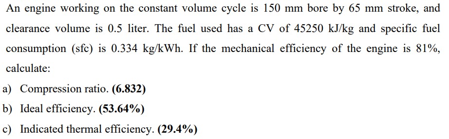 Solved An engine working on the constant volume cycle is | Chegg.com