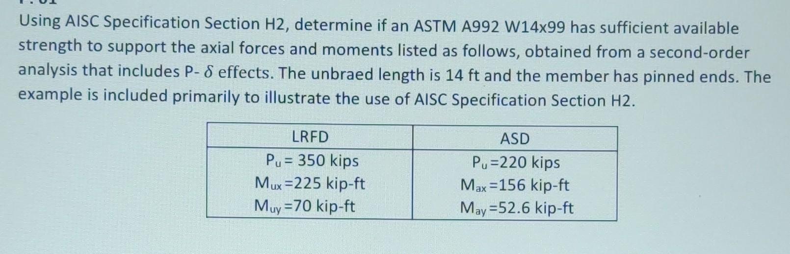 Solved Using AISC Specification Section H2, determine if an | Chegg.com