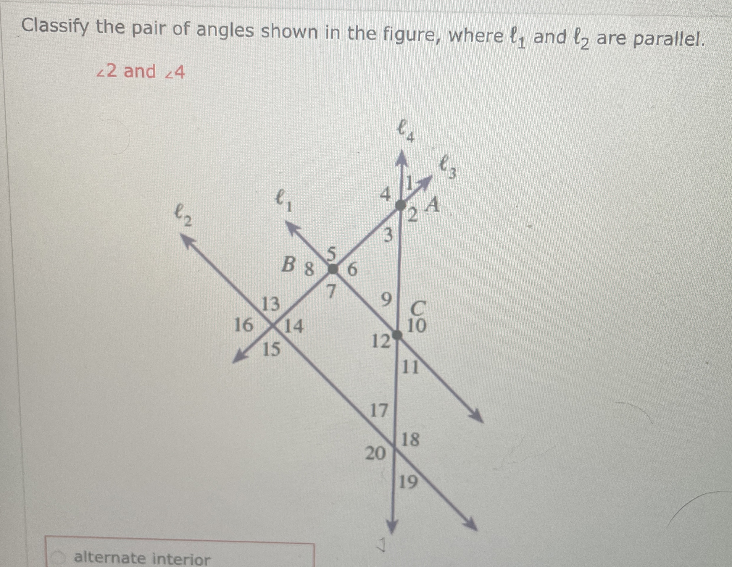 Solved Classify the pair of angles shown in the figure, | Chegg.com