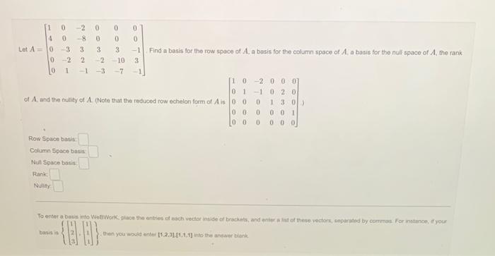 Solved Row Space Basis Column 5 Pace Basis Null Space
