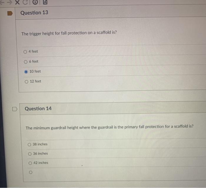 Solved Question 13 The trigger height for fall protection on | Chegg.com
