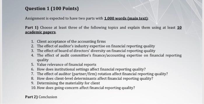 Solved Question 1 (100 Points) Assignment is expected to | Chegg.com