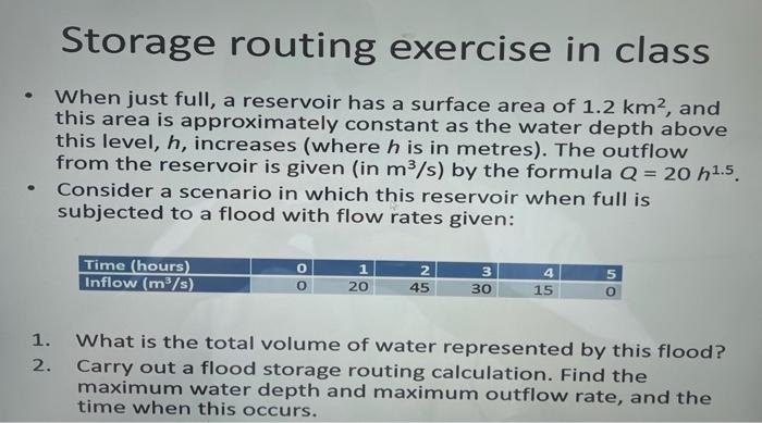 Solved Storage routing exercise in class When just full, a | Chegg.com