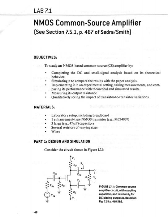 Solved LAB 7.1 NMOS Common-Source Amplifier (See Section | Chegg.com