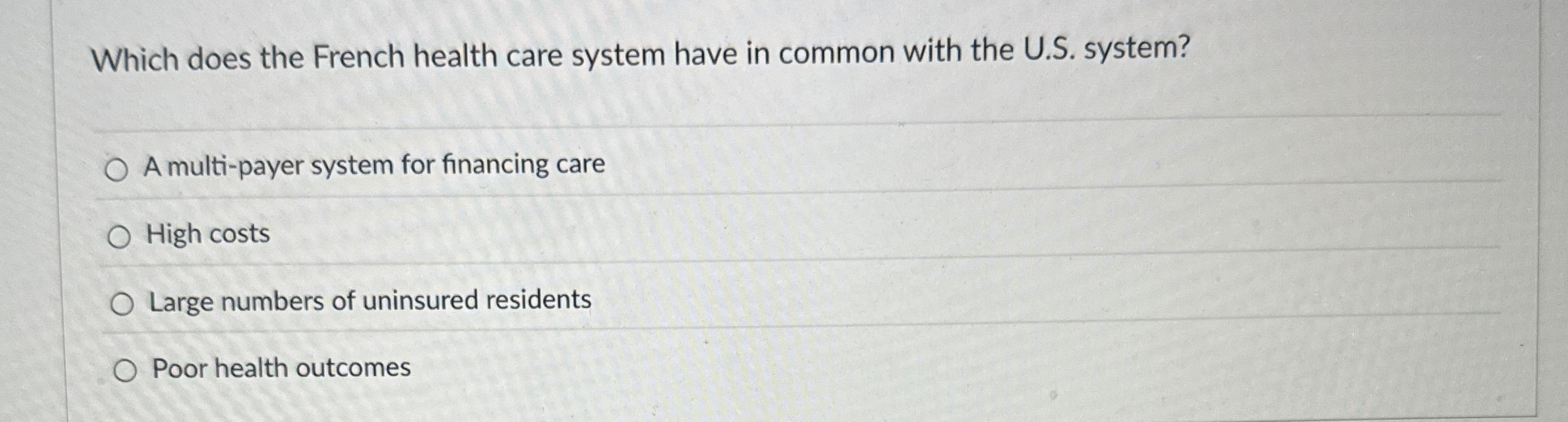 Solved Which does the French health care system have in | Chegg.com