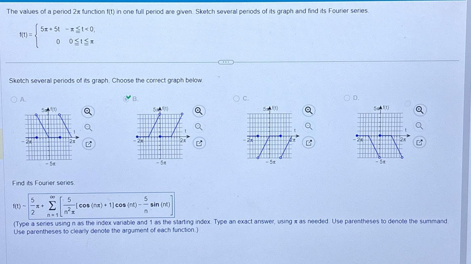Solved The values of a period 2π ﻿function f(t) ﻿in one full | Chegg.com