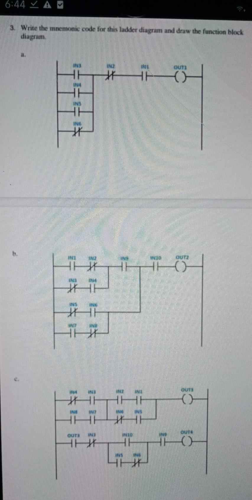 Solved 6:44 VA 3. Write the mnemonic code for this ladder | Chegg.com