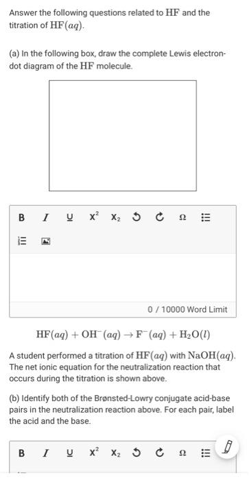 Solved Answer the following questions related to HF and the | Chegg.com