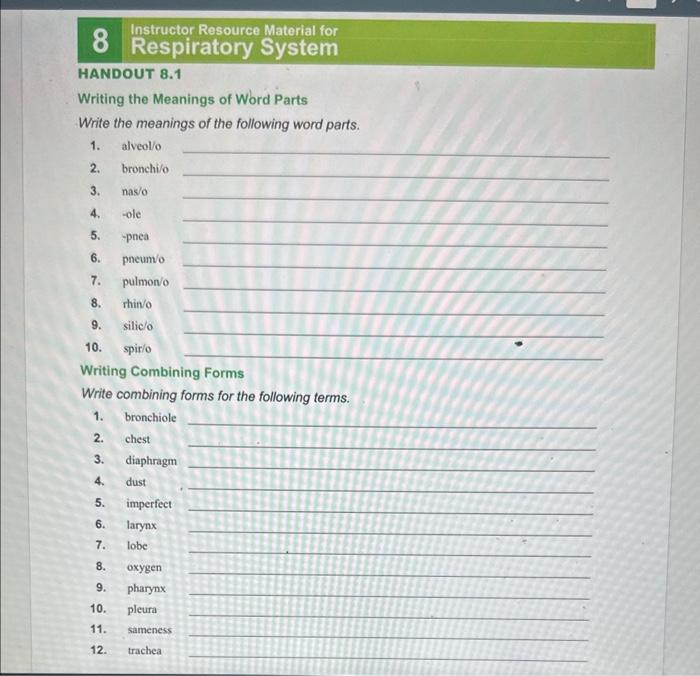 Solved Writing the Meanings of Word Parts Write the meanings | Chegg.com