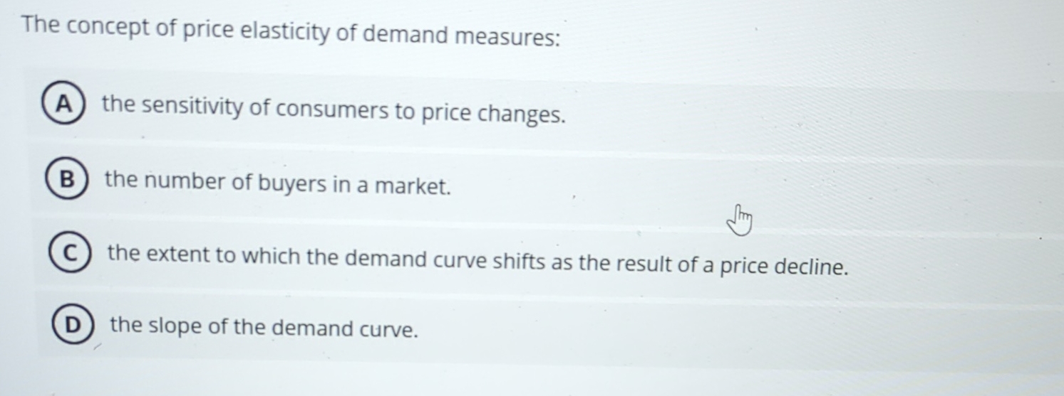 Solved The concept of price elasticity of demand | Chegg.com