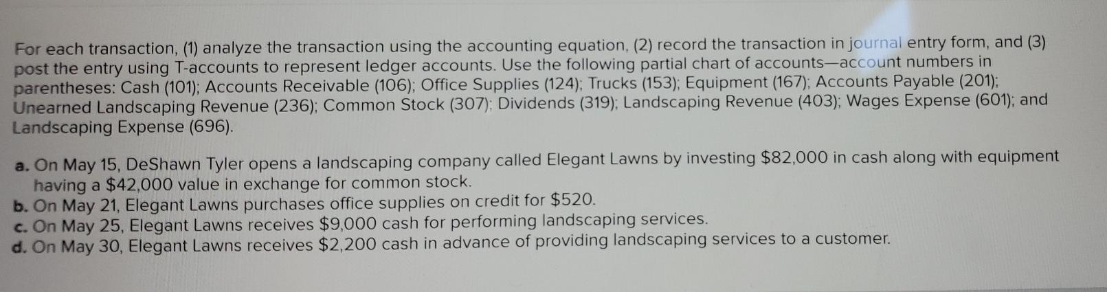 Solved For each transaction, (1) analyze the transaction | Chegg.com