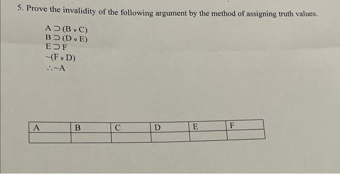 Solved 5. Prove the invalidity of the following argument by | Chegg.com