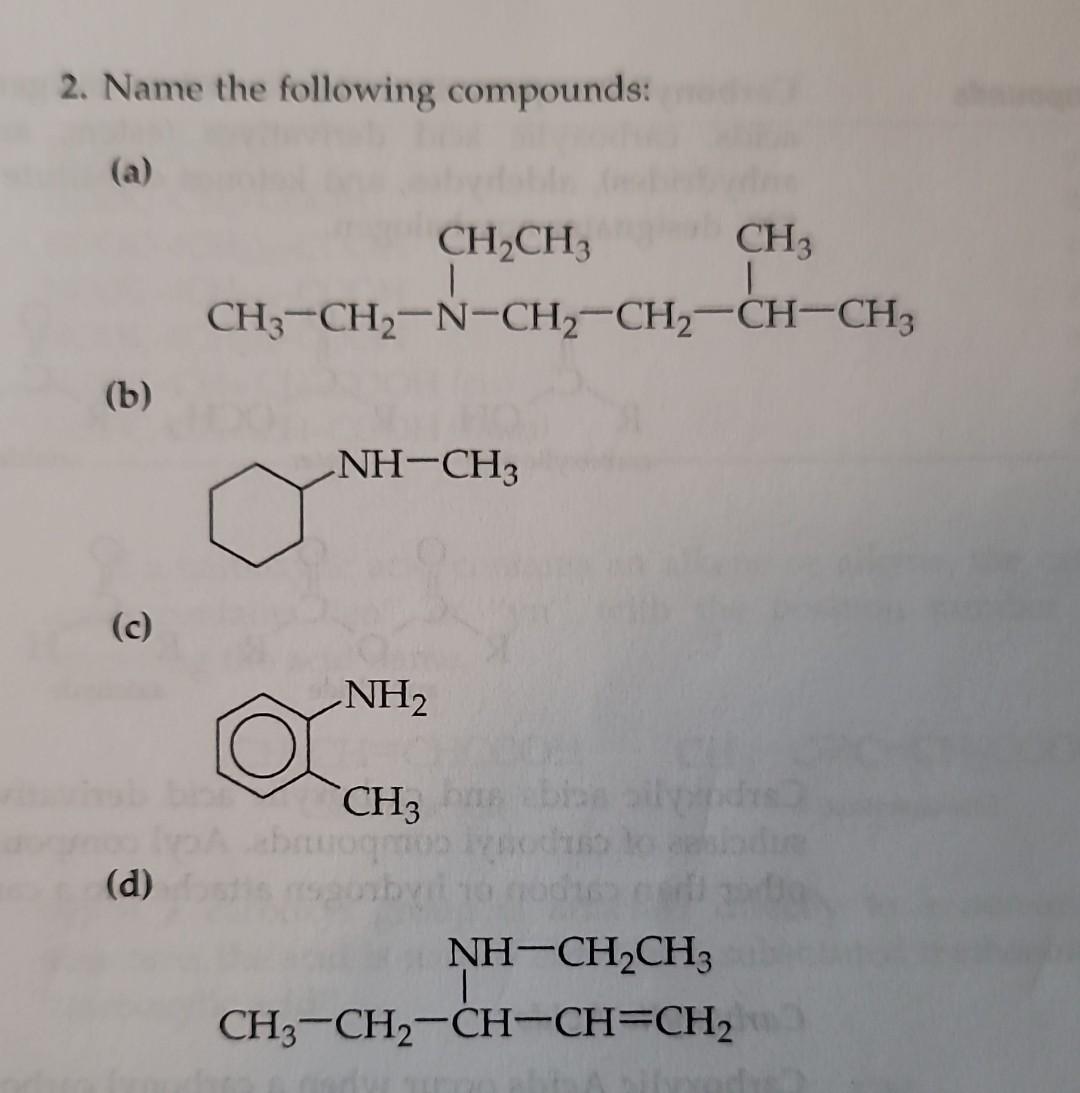Solved 2. Name the following compounds: (a) (b) (c) (d) | Chegg.com