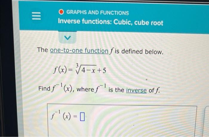 Solved The one-to-one function f is defined below. | Chegg.com