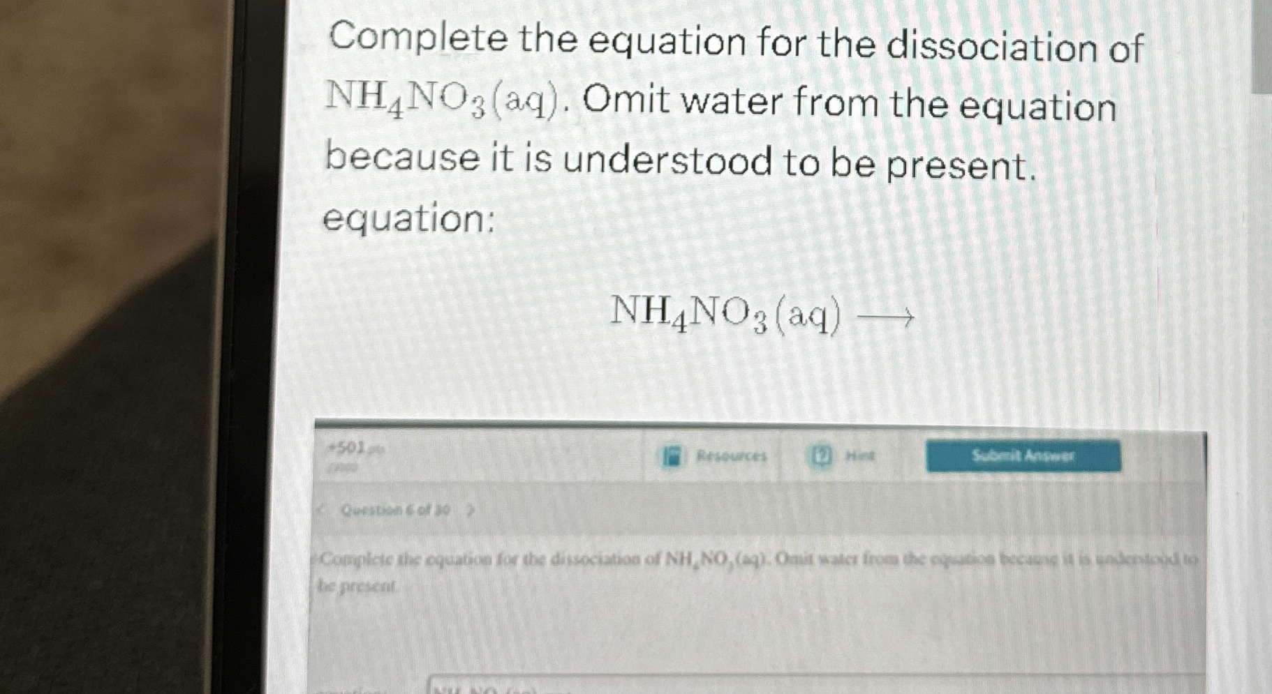 Solved Complete the equation for the dissociation of | Chegg.com