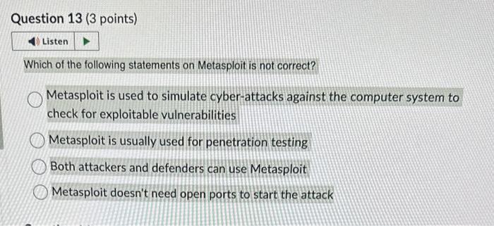 Solved Which of the following statements on Metasploit is | Chegg.com