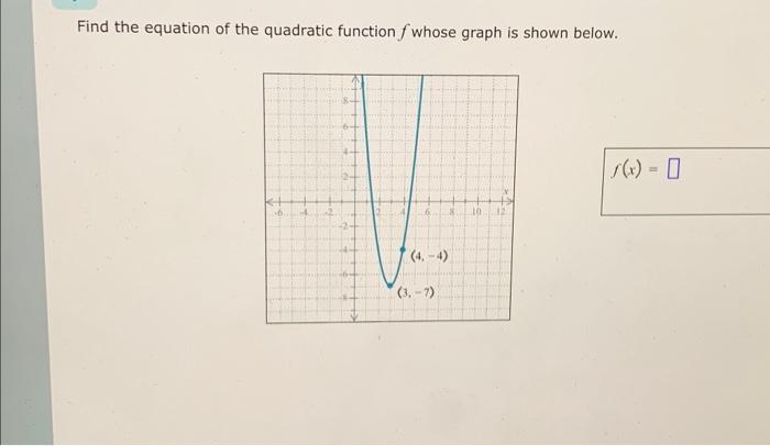 Solved Find the equation of the quadratic function f whose | Chegg.com
