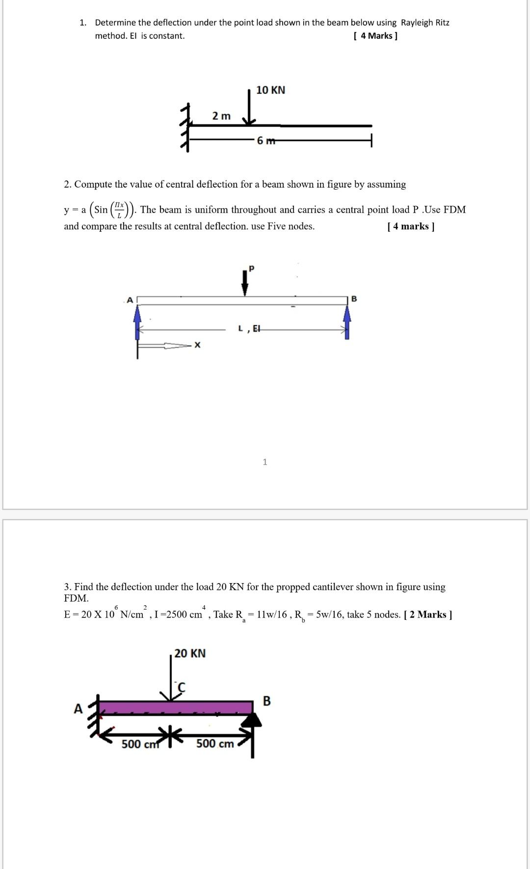 Solved 1. Determine the deflection under the point load | Chegg.com