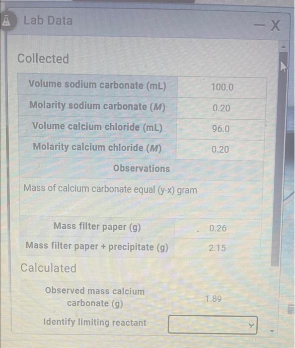 Solved A Lab Data - X Collected Volume sodium carbonate (mL) | Chegg.com