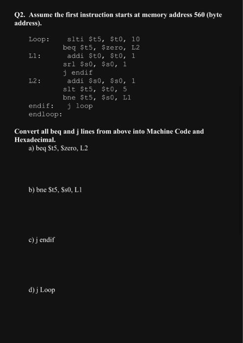Solved Q2. Assume the first instruction starts at memory | Chegg.com