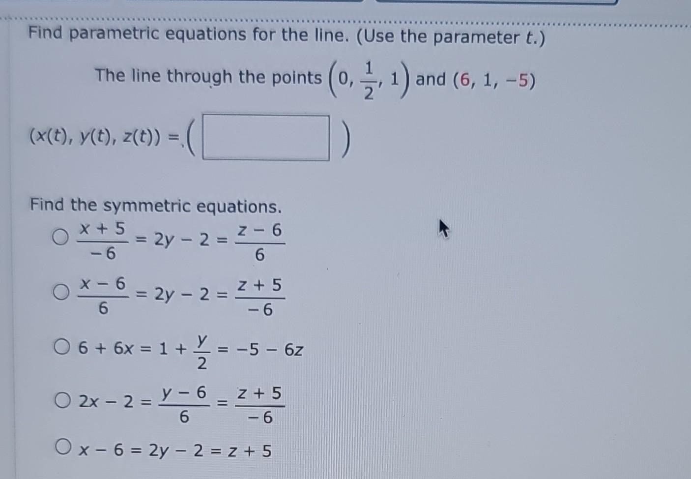 Solved Find parametric equations for the line. (Use the | Chegg.com