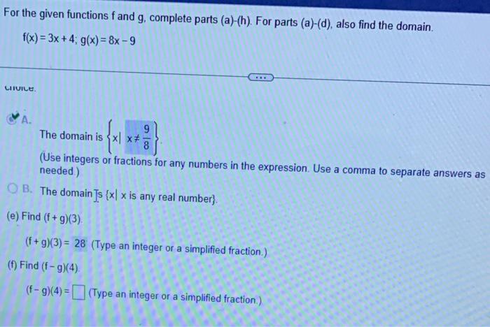 Solved For The Given Functions F And G Complete Parts