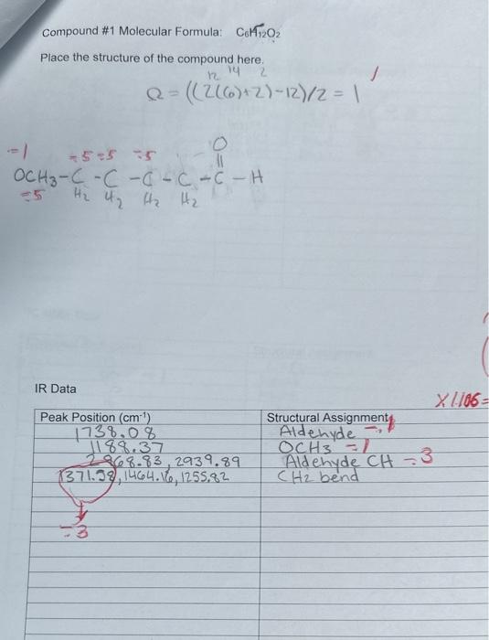 Solved Compound \#1 Molecular Formula: C6H12O2 Place the | Chegg.com