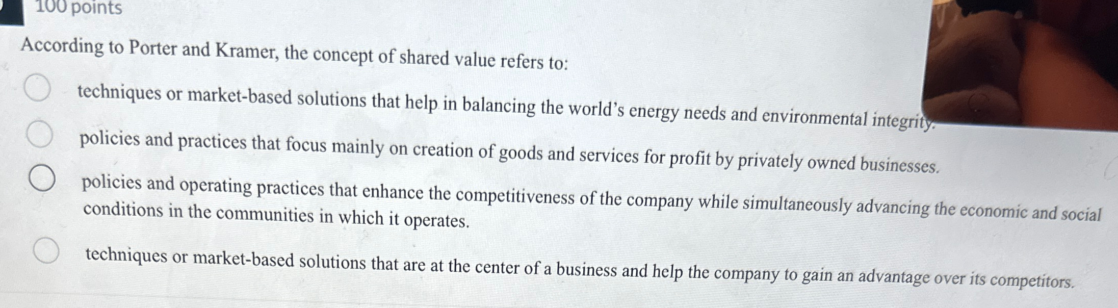 Solved 100 ﻿pointsAccording to Porter and Kramer, the | Chegg.com