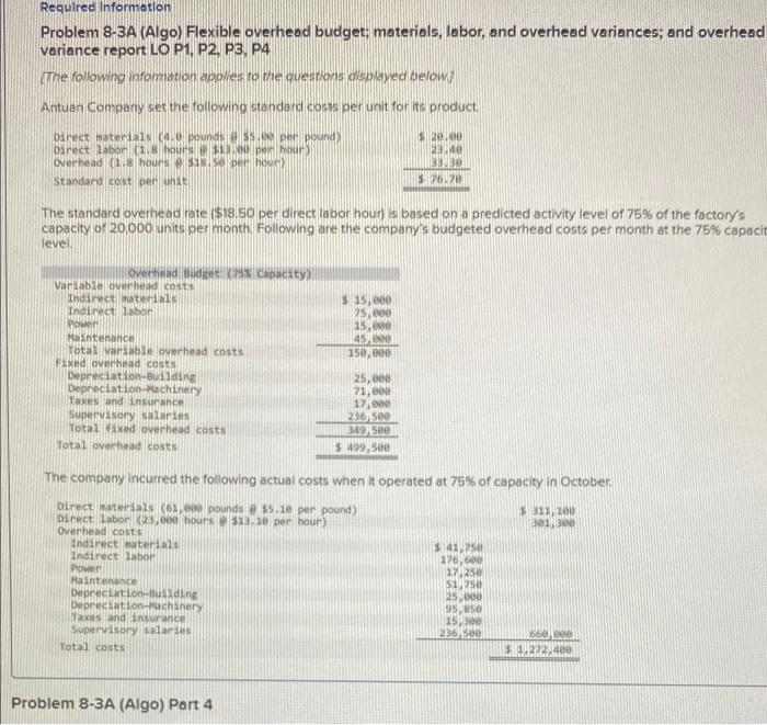 Solved Required Information Problem 8-3A (Algo) Flexible | Chegg.com