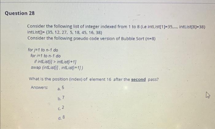 Solved Consider the following list of integer indexed from 1 | Chegg.com