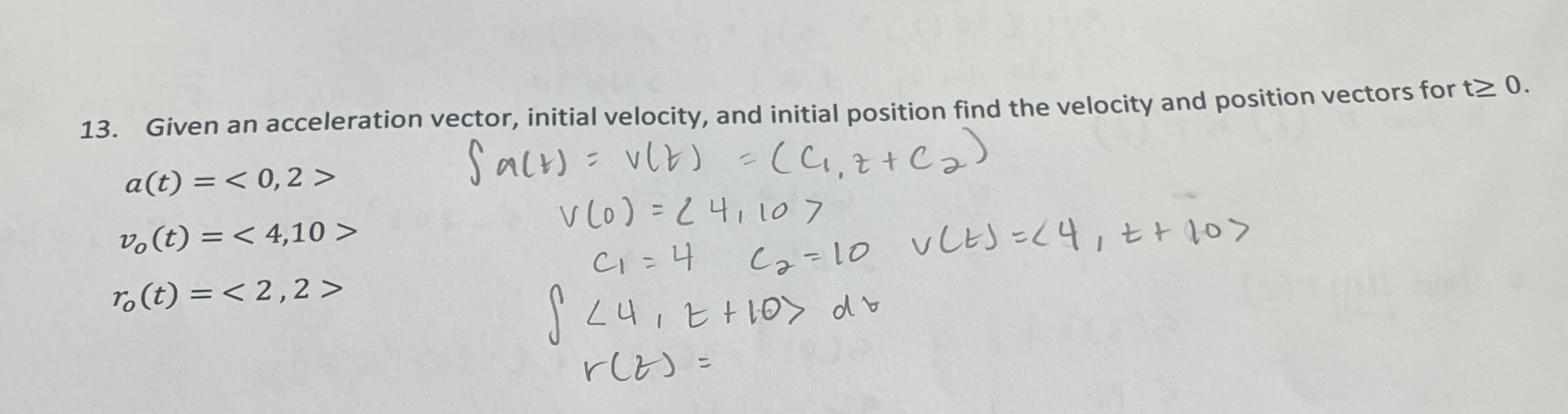 Given an acceleration vector, initial velocity, and | Chegg.com