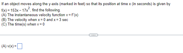 Solved If an object moves along the y-axis (marked in feet) | Chegg.com
