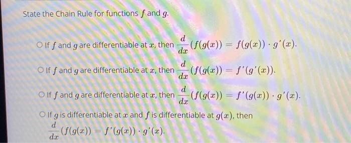 Solved State the Chain Rule for functions f and g. If f and | Chegg.com