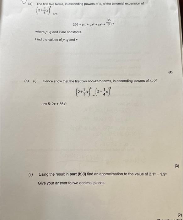 Solved (a) The first five terms, in ascending powers of x, | Chegg.com