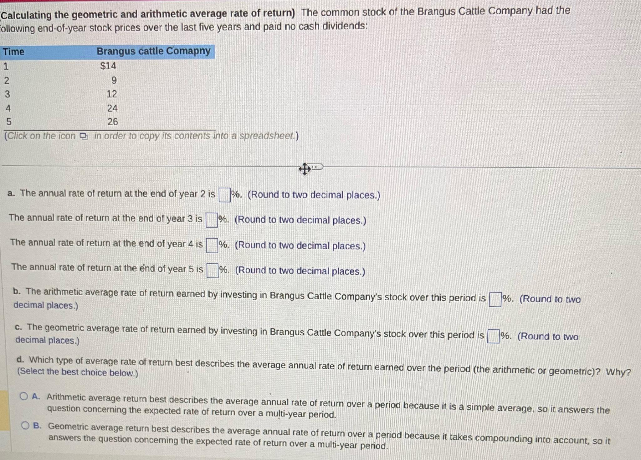 Solved Calculating the geometric and arithmetic average rate | Chegg.com