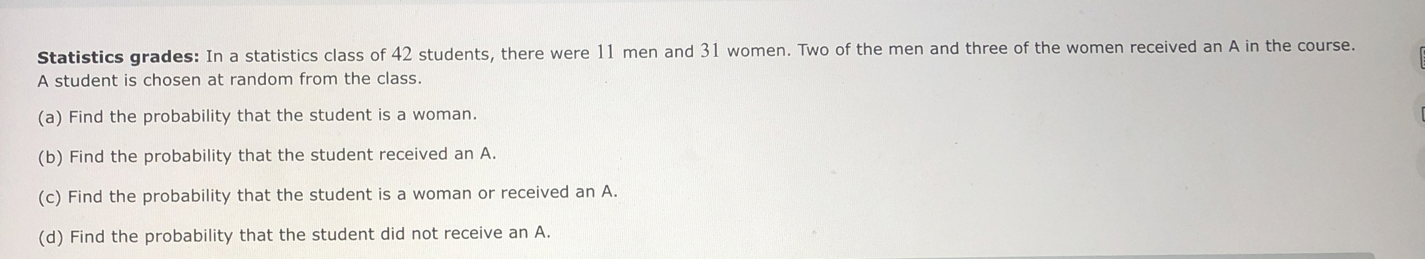 Solved Statistics grades: In a statistics class of 42 | Chegg.com