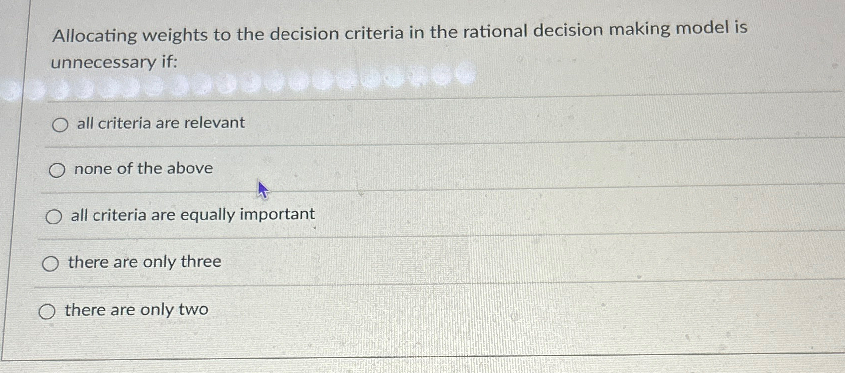 Solved Allocating weights to the decision criteria in the | Chegg.com