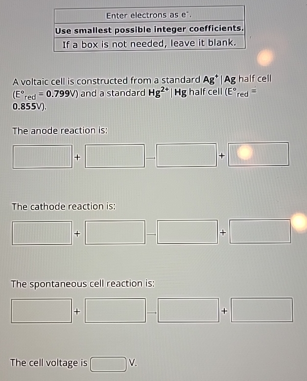 Solved \table[[Enter electrons as e-.],[Use smallest | Chegg.com